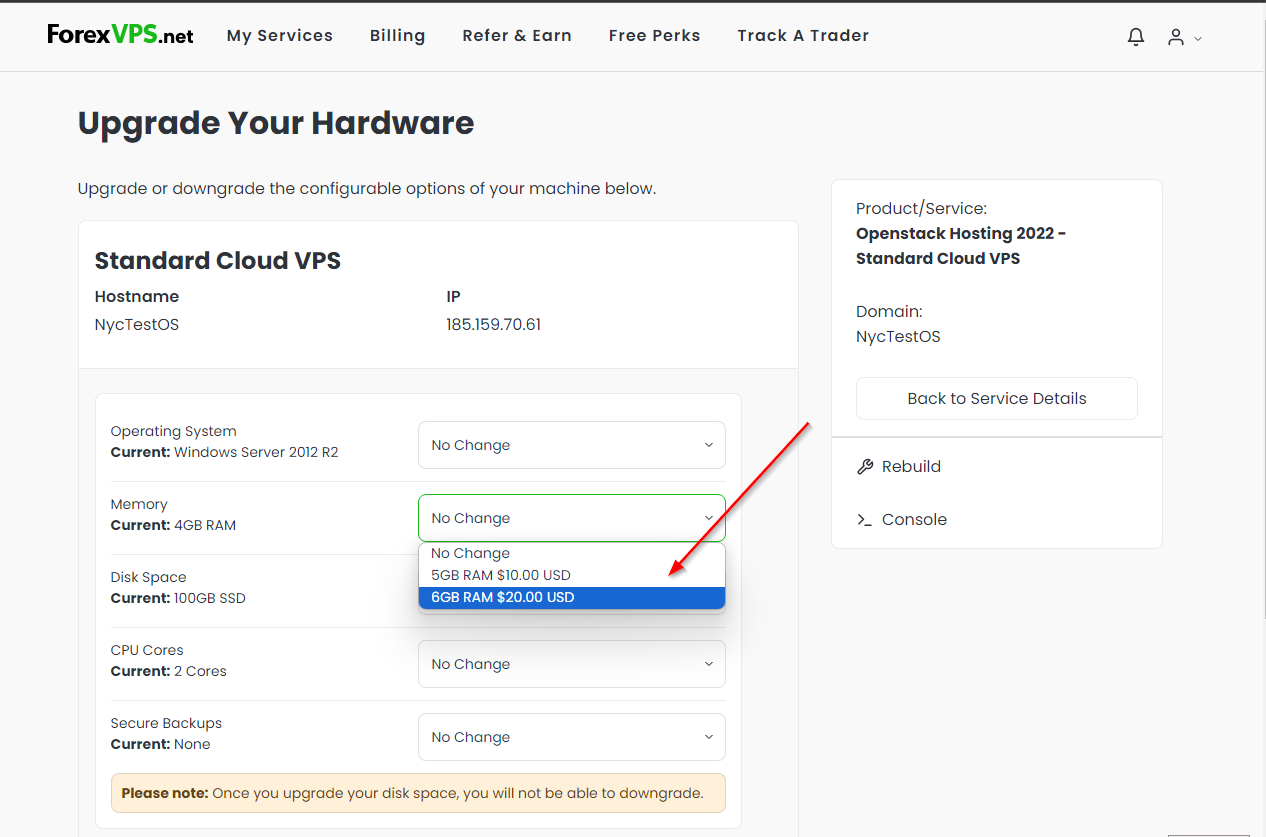 How to Request a Cloud VPS Upgrade - ForexVPS